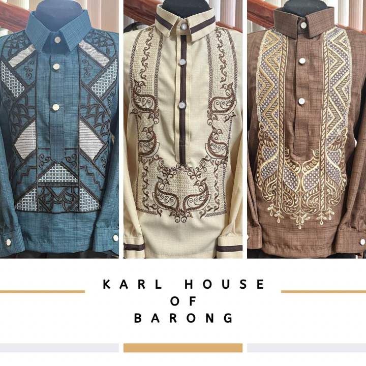 Kids Barong with Embroidery. Cream. Dark Brown. Teal (Formal Attire ...