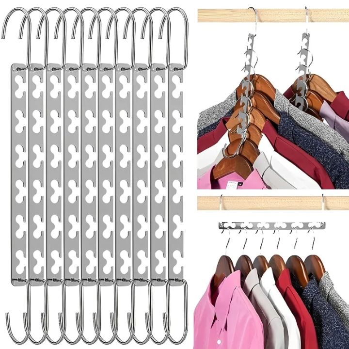 6/10 Hole Stainless Steel Clothes Hanger Metal Cloth Closet Hanging ...