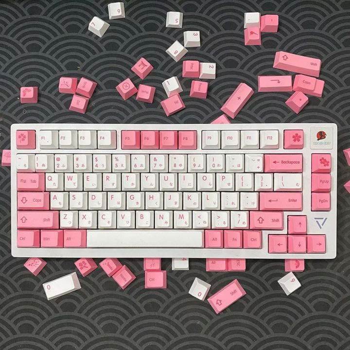 125 Keys Sakura Keycaps Pink & White PBT Keycaps with Free Stickers ...