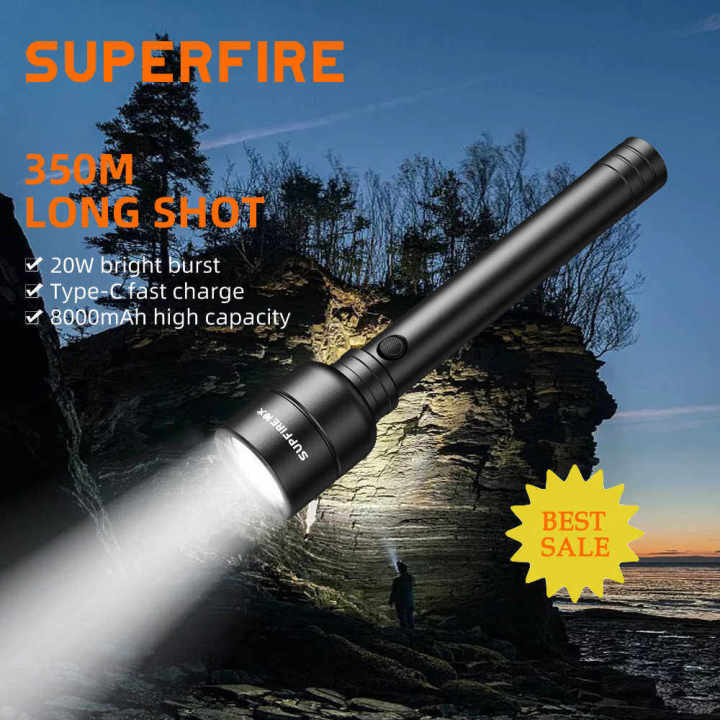 NEW SUPERFIRE Y16 High Power Flashlight Type-C Rechargeable LED Torch ...