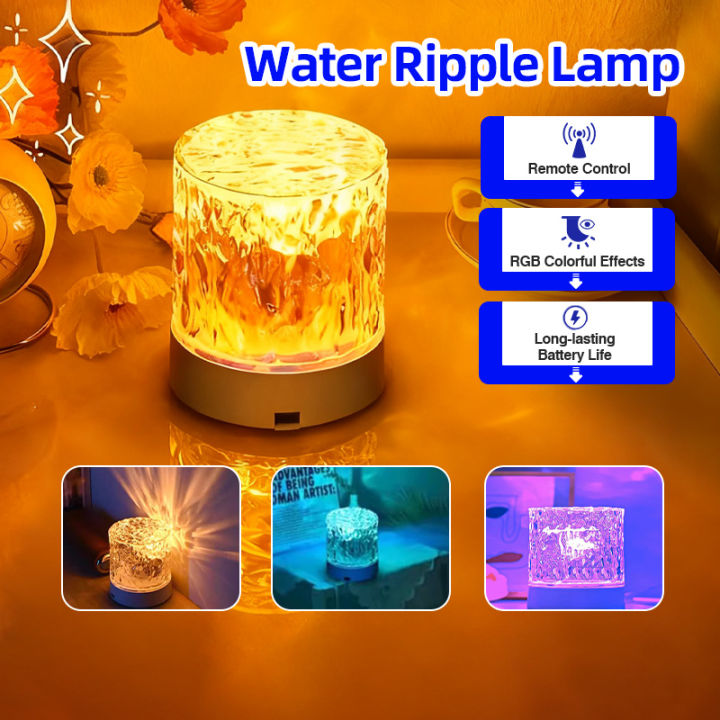 16 Colors RGB Rotating Water Ripple Lamp Night Light Bedroom Lamp ...