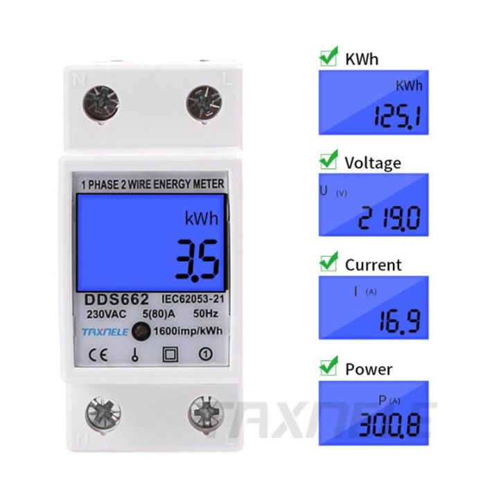 Single Phase Two Wire LCD Digital Display Wattmeter Reset Zero Energy ...
