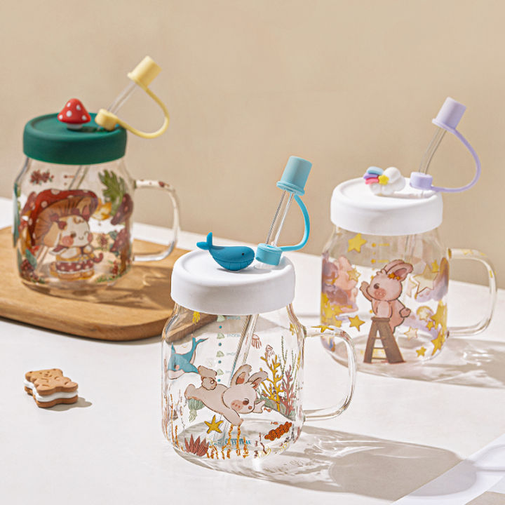 Sibier Cute Rabbit Glass Straw Cup High Temperature Resistant Large ...