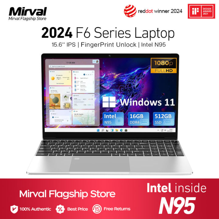 Mirval F6 Laptop 15.6'' IPS Intel Celeron N95 2.4/5G WiFi Computer Up ...