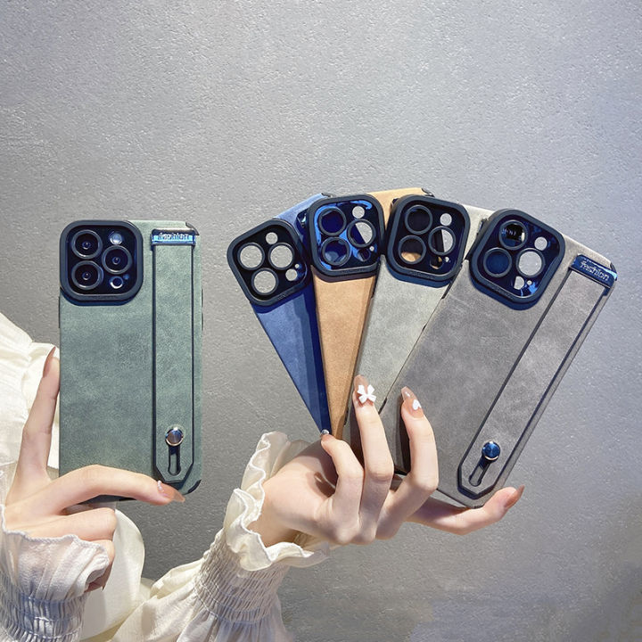 iPhone 15 Pro Max Simple suede phone case with wristband holder iPhone ...