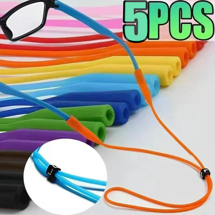 5Pcs Candy Color Elastic Silicone Eyeglasses Straps Sunglasses Chain ...