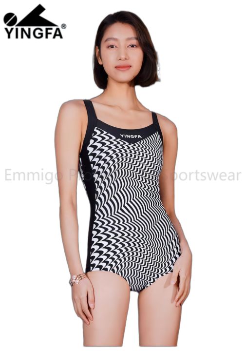 Women Slim Belly Covering One-Piece Swimming Suit Yingfa Female Black ...