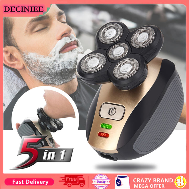 DECINIEE 5 In 1 4D Electric Shaver Men's Rechargeable Bald Head 5 ...