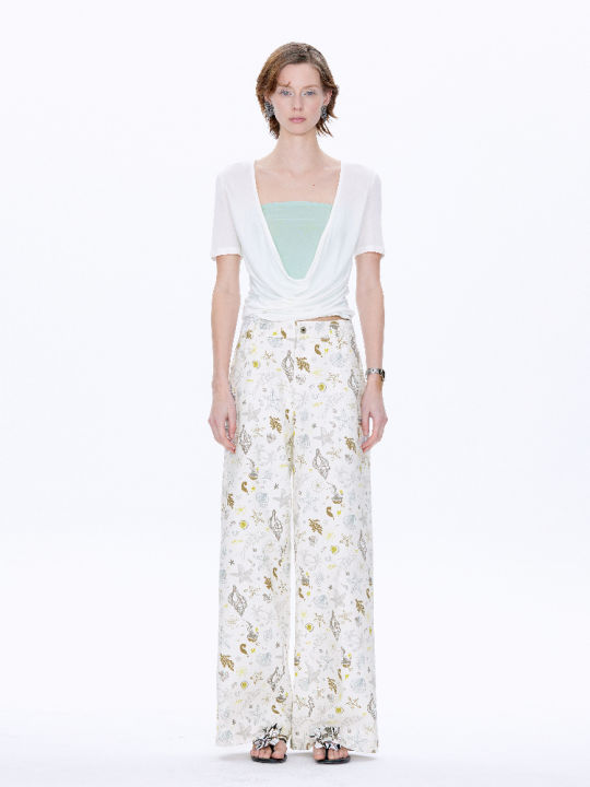 กางเกงขายาวทรงตรงพิมพ์ลายสัตว์ทะเล Runway Ticket ผ้าฝ้ายแท้ สไตล์ลำลอง ...