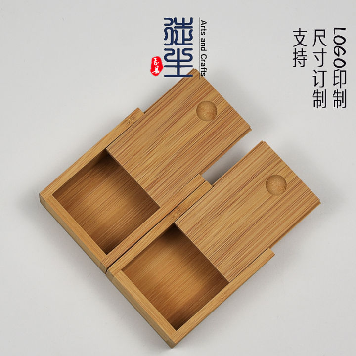Small Size Bamboo Wood Rectangle Slide Cover Storage Box Mini Pull out ...