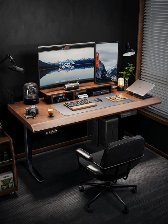 Intelligent Solid Wood Electric Height Adjustable Computer Desk Dual ...