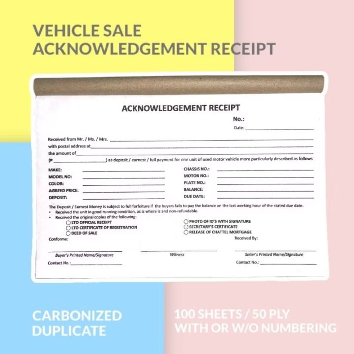 GENERIC Acknowledgement Receipt for Motor Vehicle / Motor ...