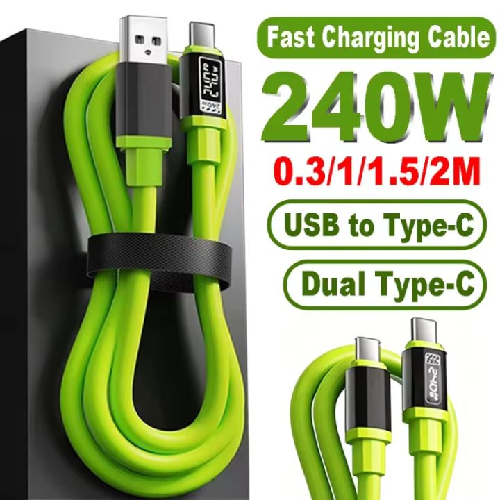 2026 New USB To Type C Data Cables 240W Green Bold Fast Phones Chargers ...
