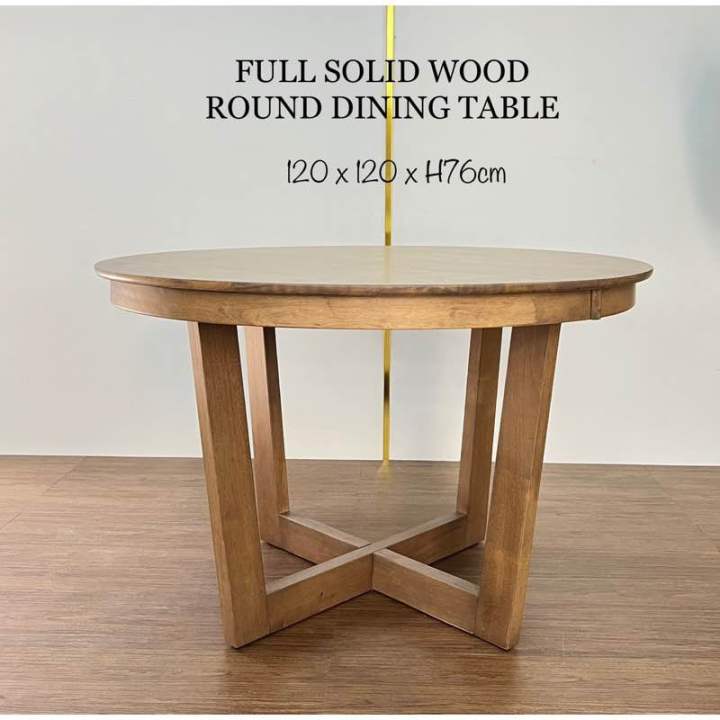 Round Dining Table /Full Solid Wood Round Dining Table/Meja Makan 4 ...