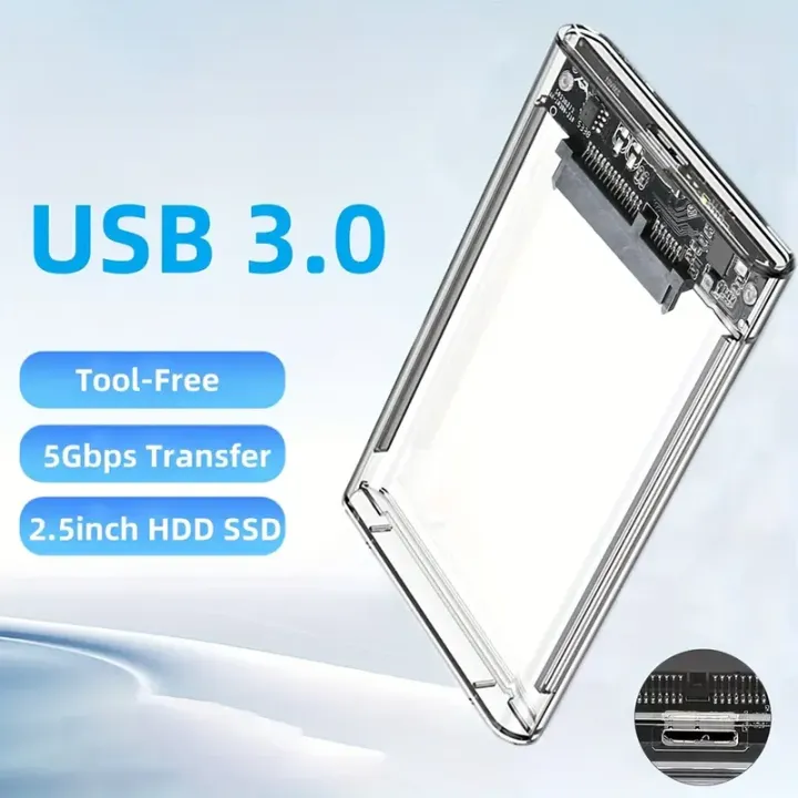 Transparent USB 3.0 to SATA III Enclosure for 2.5Inch HDD/SSD Tool-Free ...