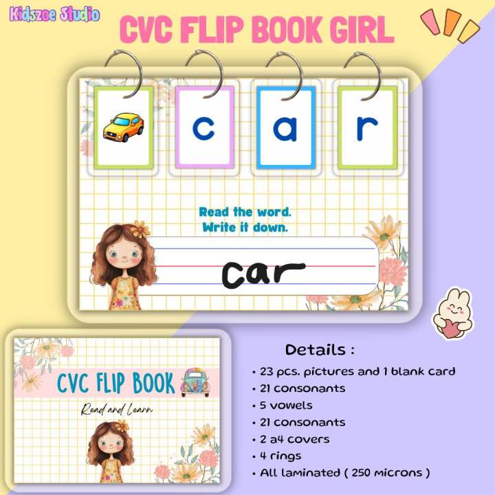 CVC word builder flip book laminated reading material cvc family ...