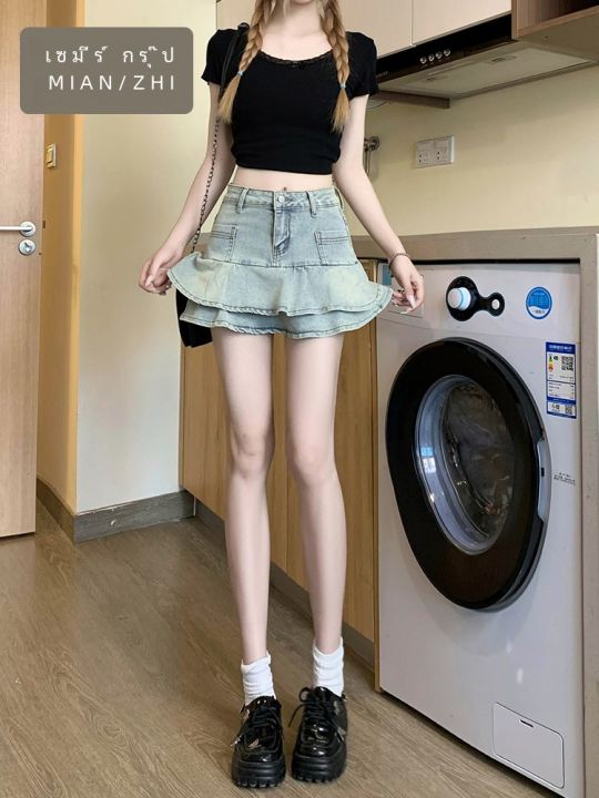 Semir Blue ผ้าฝ้าย Mini กระโปรงทรงเอ ผู้หญิง เดนิม สั้น กระโปรงชั้น สูง ...