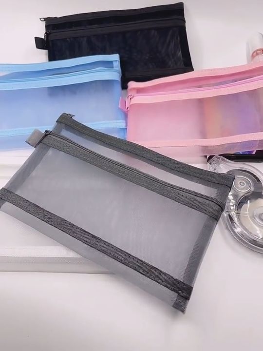 Nylon Transparent Mesh Pencil Case Single And Double Layer Large Capacity Stationery Bag Storage ...