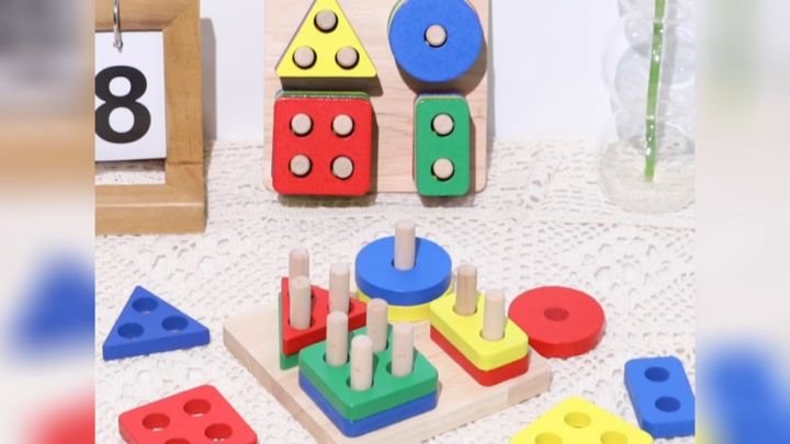 NK Wooden Sorting Baby Toys geometric shape sorter montessori stacking ...
