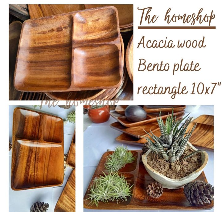 BENTO WOOD PLATE W/3 DIVISION/RECTANGULAR PLATE 10X7" | Lazada PH