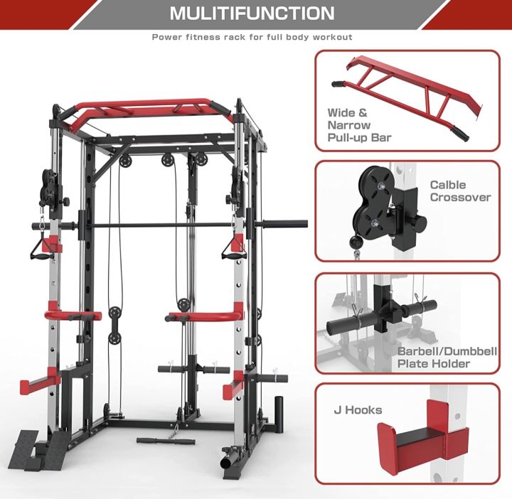 FREE ADJUSTABLE BENCH - Smith Machine,Power Cage with Weight Bar and Two LAT Pull-Down Systems ...