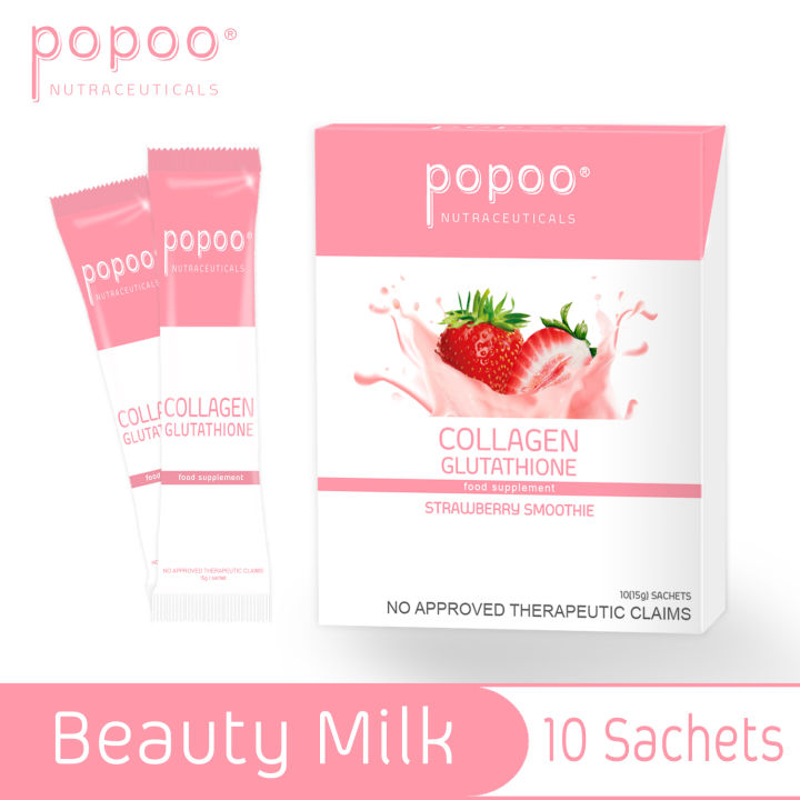 Popoo Beauty Milk Strawberry Glutathione Collagen Powder Drink Health ...