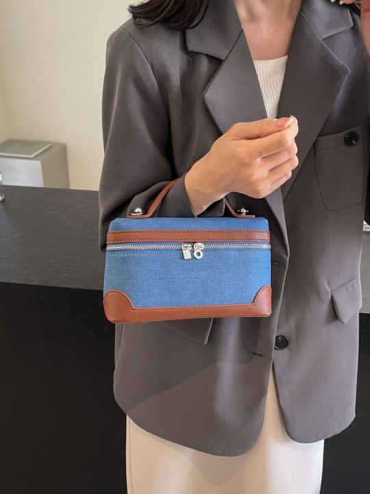 Fashionable Denim Color Block Crossbody Bag Women's Versatile Handbag ...