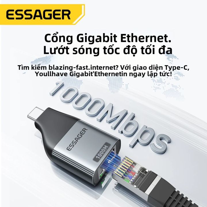 Bộ Chuyển Đổi Ethernet Gigabit Essager Type-C 1000Mbps Thẻ Mạng RJ45 ...