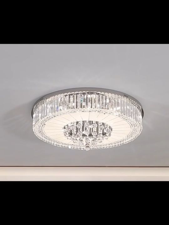 Crystal LED Ceiling Lamp 3 Color Living Room Chandelier Bedroom Round ...