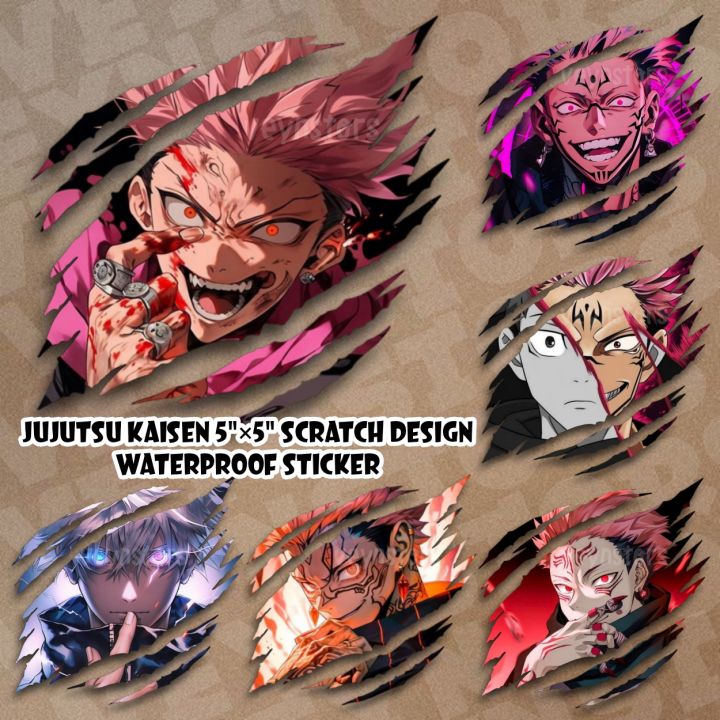 JUJUTSU KAISEN SUKUNA GOJO LOGO & SCRATCH DESIGN WATERPROOF STICKER ...
