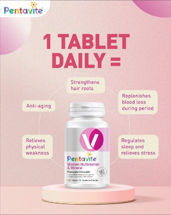Pentavite Women Multivitamins & Mineral 30 Tablets ( Exp:2026/08) folic ...