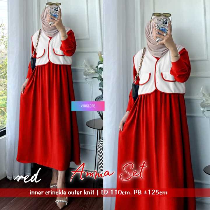 AMMA SET GAMIS MERAH PUTIH // ONE SET DRESS KEMERDEKAAN // MAXI DRESS ...