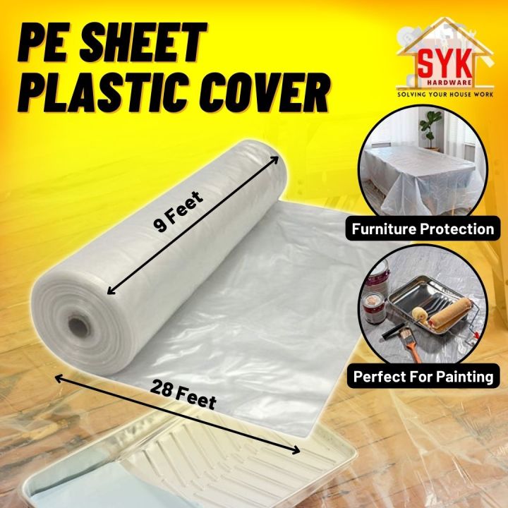 SYK PE Sheet Plastic Sheet Cover (9 Feetx20 Feet) Wrapping Plastic Wrap ...