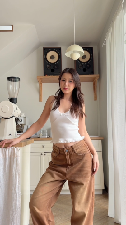 HELLDUL 9908 กางเกงยีนส์ทรงขากว้างแบรนด์เกาหลี ทรงสวยหุ่นปัง ผ้านิ่มใส่ ...