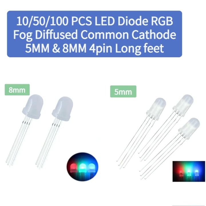 10/50/100 PCS LED Diode RGB Fog Diffused Common Cathode 5MM & 8MM 4pin ...