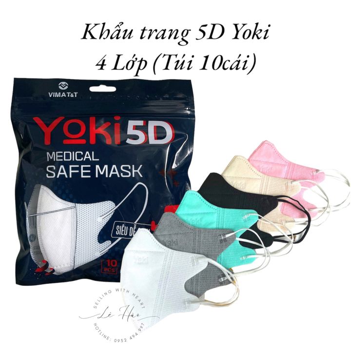 Khẩu Trang 5D Yoki 4Lớp kháng khuẩn quai chun co dãn ,hàng chính hãng ...