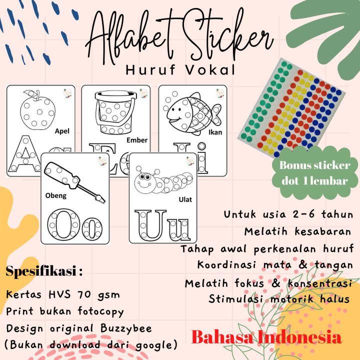 Buzzybee Alfabet Sticker Worksheet Bahasa Indonesia Belajar Huruf untuk ...