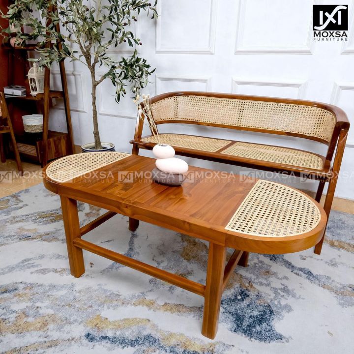 Meja Kayu Jati Kombinasi Rotan Oval Japanese Scandinavian | Lazada ...