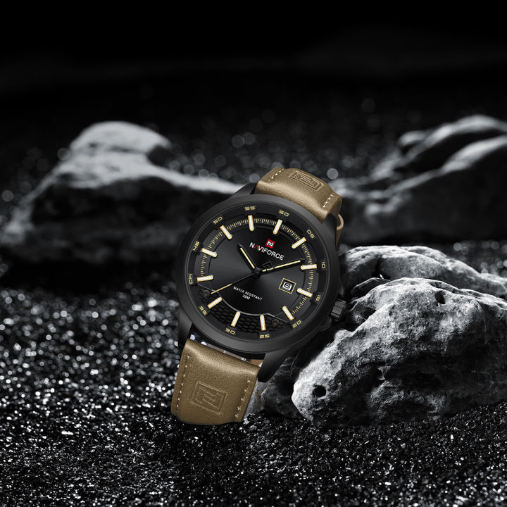NAVIFORCE Original Quartz Watch for Men Elegant Leather Strap Simple ...