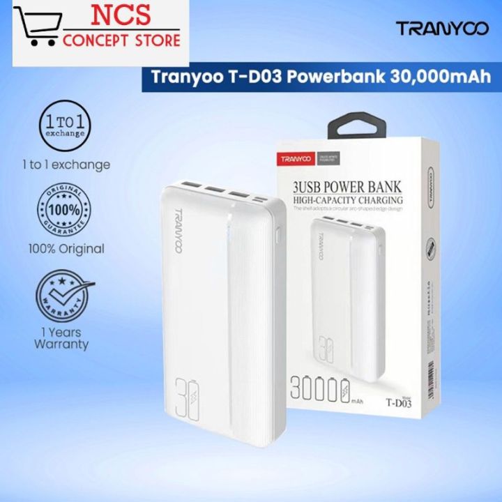 🛒Original Tranyoo PowerBank D01 10000 mAh / D02 20000mAh / D03 30000mAh | Lazada