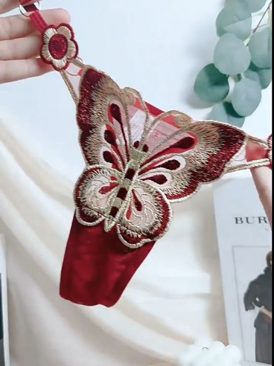 Korean Butterfly Element Thong Pants Sexy Hot Perspective Embroidery ...