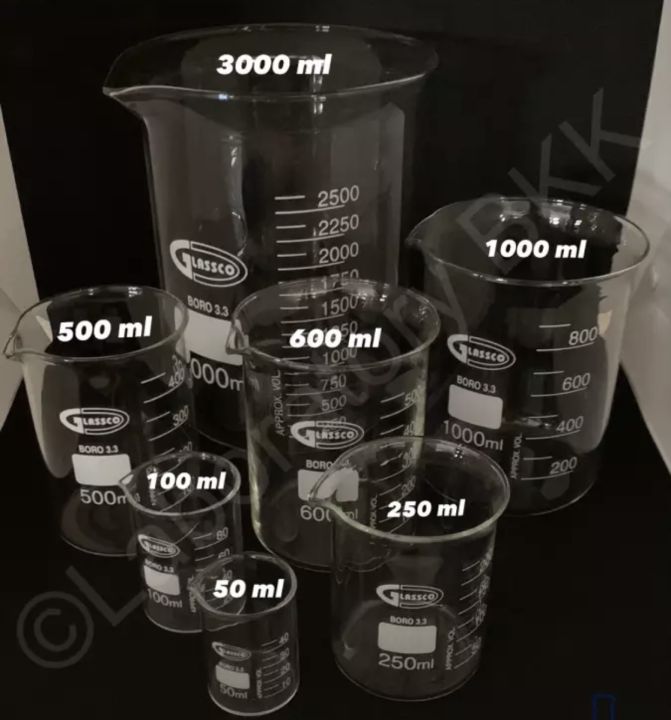 บีกเกอร์แก้ว Beaker หนาคุณภาพดี ทนความร้อน ยี่ห้อ Glassco ของประเทศอังกฤษ ขนาด 50 100 250 500 ...