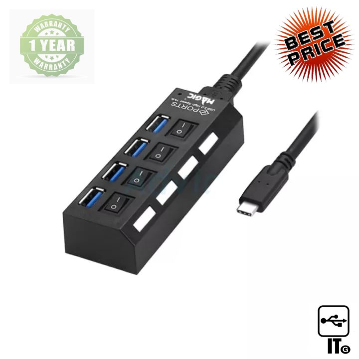 4 Port USB HUB v3.0 MAGIC TECH MT-09 Type-C (Black) ประกัน 1Y ฮับ HUB ตัวแปลง มัลติพอร์ต แปลง ...