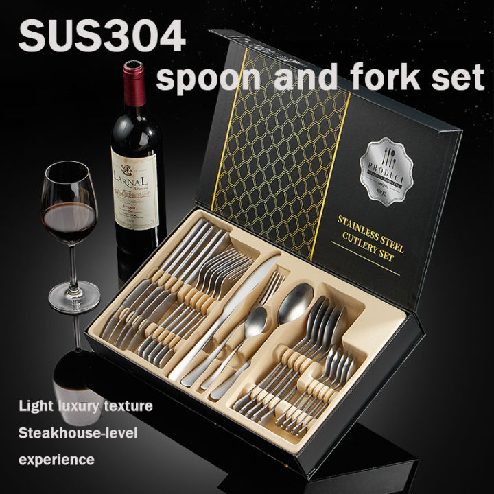 【Set of 24】Spoon and fork set 304 stainless steel high quality 24 ...