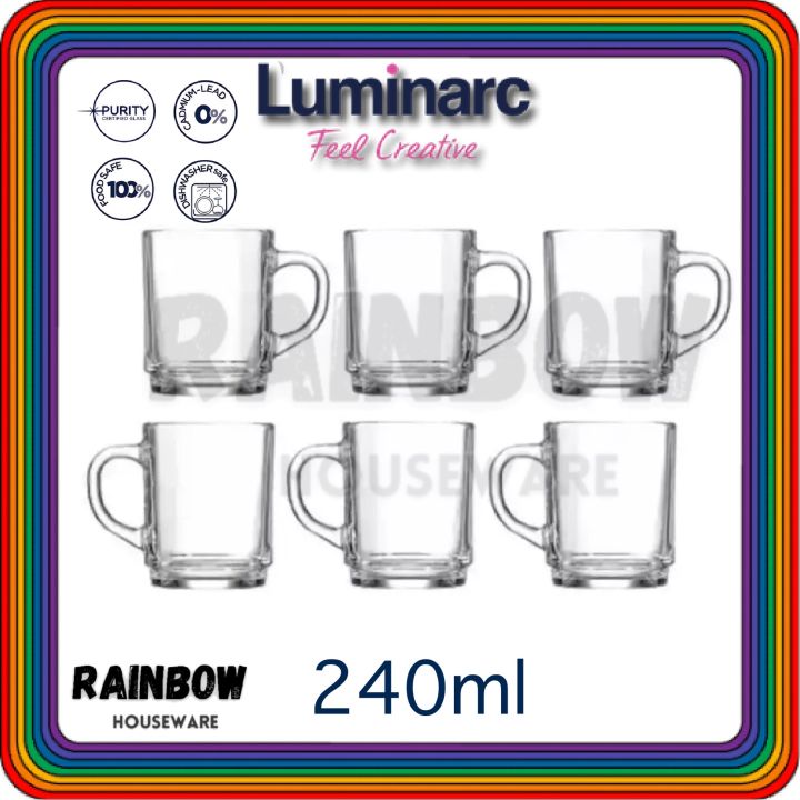 LUMINARC ARC Nordic Mug 6pcs Glass Coffee Cup Tempered 240ml / Gelas ...