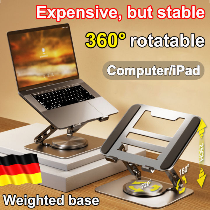 🥇German Craft🥇Laptop Stand 360° Rotating Base Solid Height Adjustable Portable Foldable Tablet ...