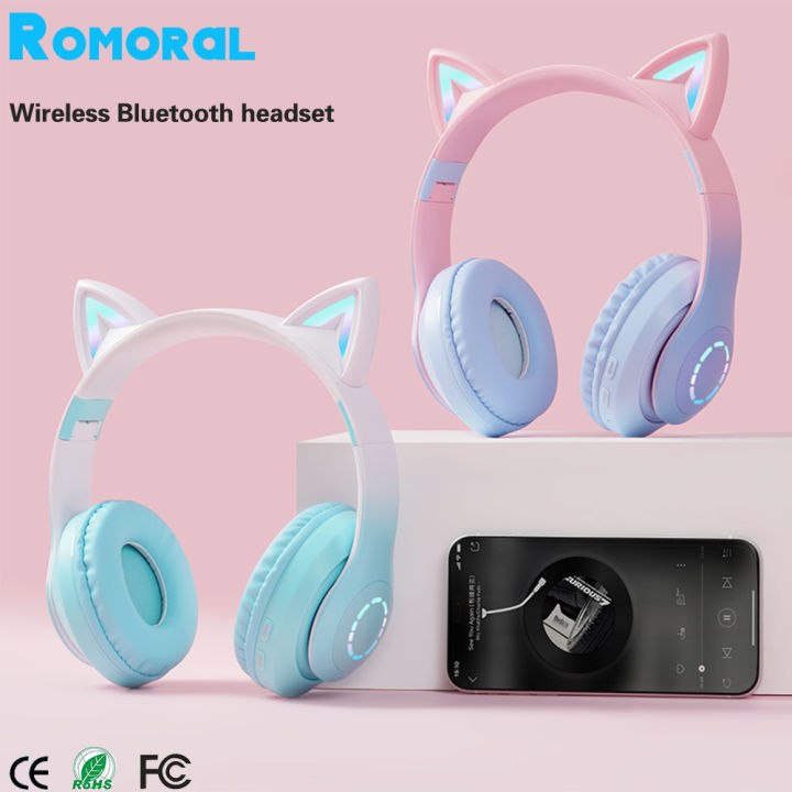 LED Flash Light Headphones Cat Ears Wireless Bluetooth Headset with Mic ...