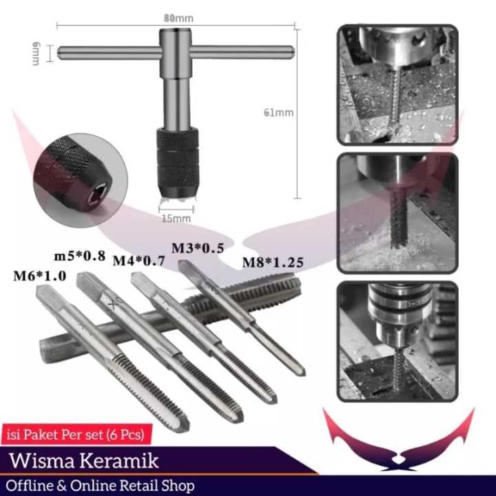 5 Pcs hand tap set M3-M8 dengan wrench, mata bor ulir baut set | Lazada Indonesia