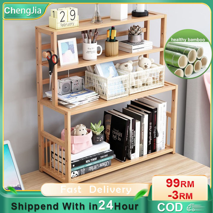 CJ/Wooden Student Bookshelf Seasoning Rack Bamboo Multi-Layer Storage ...