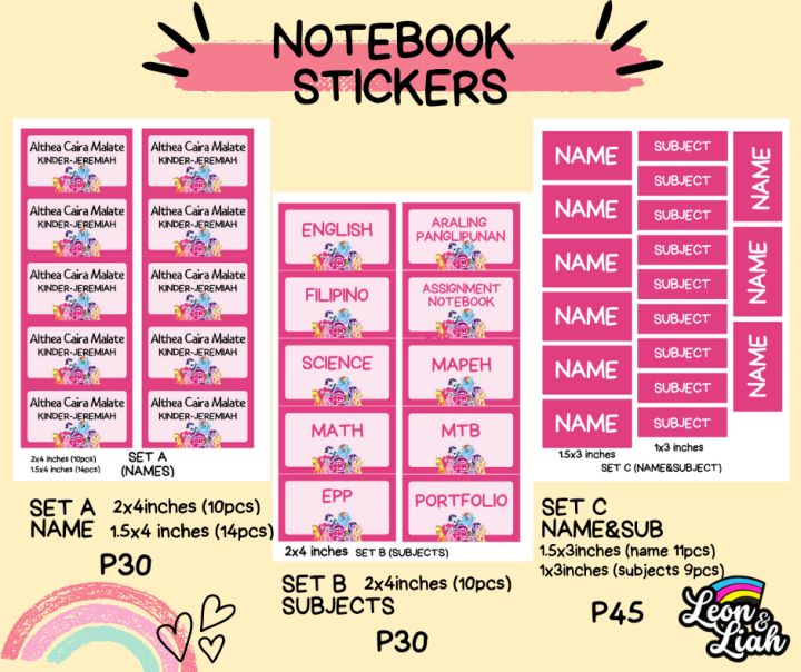 NOTEBOOK STICKER LABELS NAME OR SUBJECTS | Lazada PH